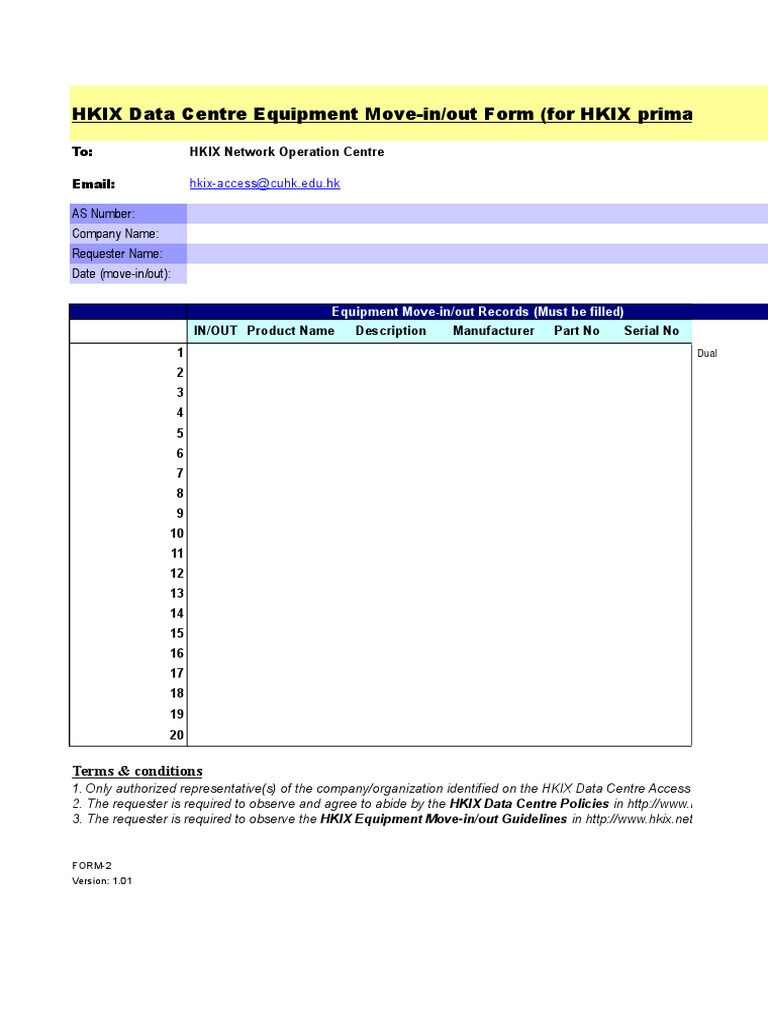 HKIX Data Centre Equipment Move-In/out Form (For HKIX Primary Site ...