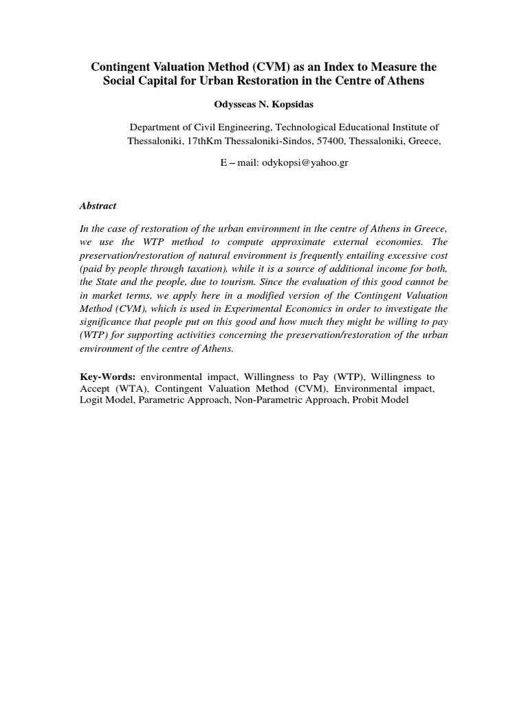 Contingent Valuation Method - Abstract | PDF
