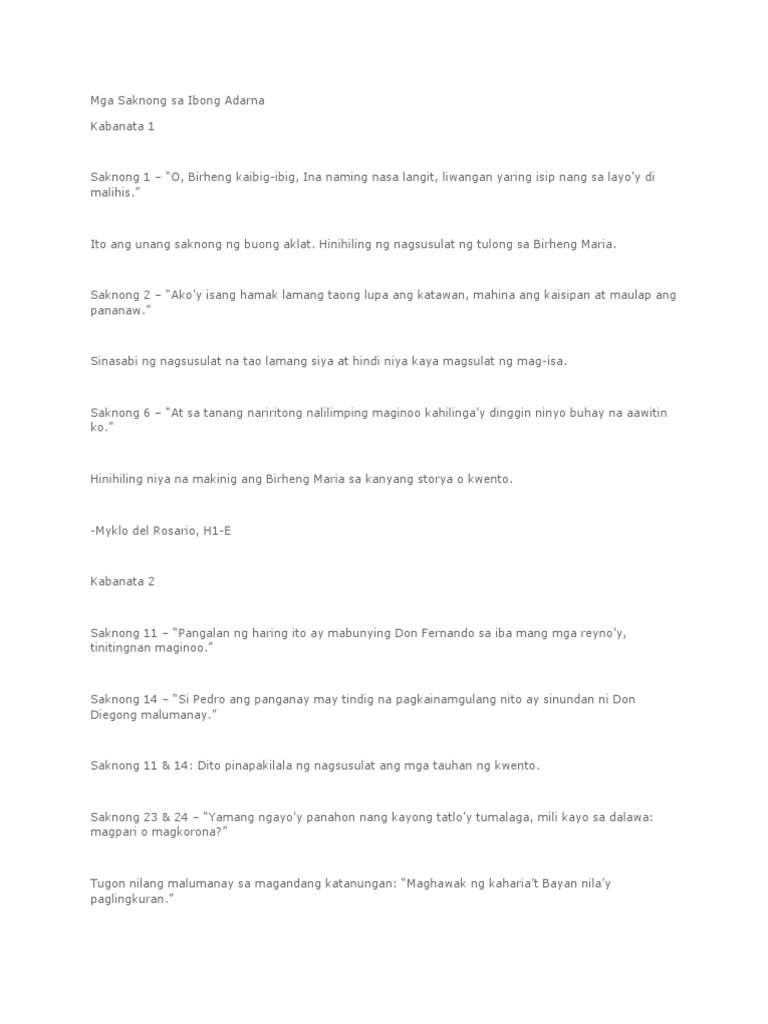 Mga Saknong Sa Ibong Adarna | PDF