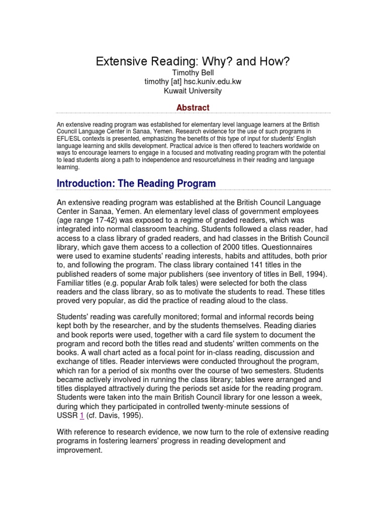 Extensive Reading - Why and How | PDF | Reading (Process) | Vocabulary