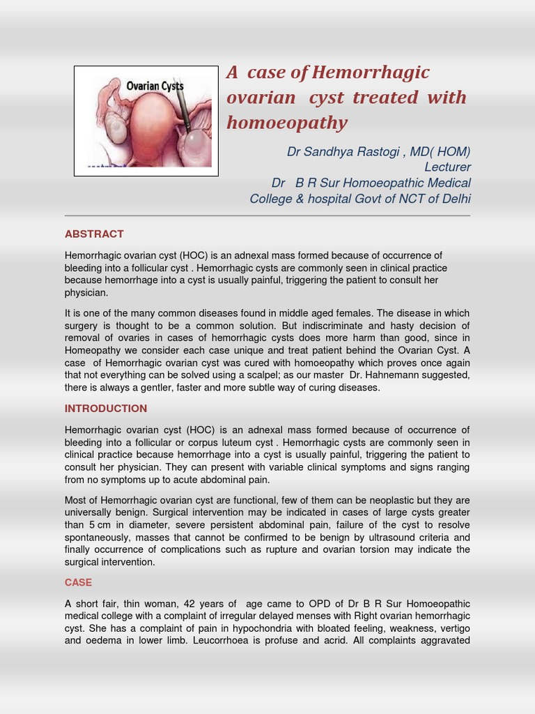 A Case of Hemorrhagic Ovarian Cyst Treated With Homoeopathy | PDF ...