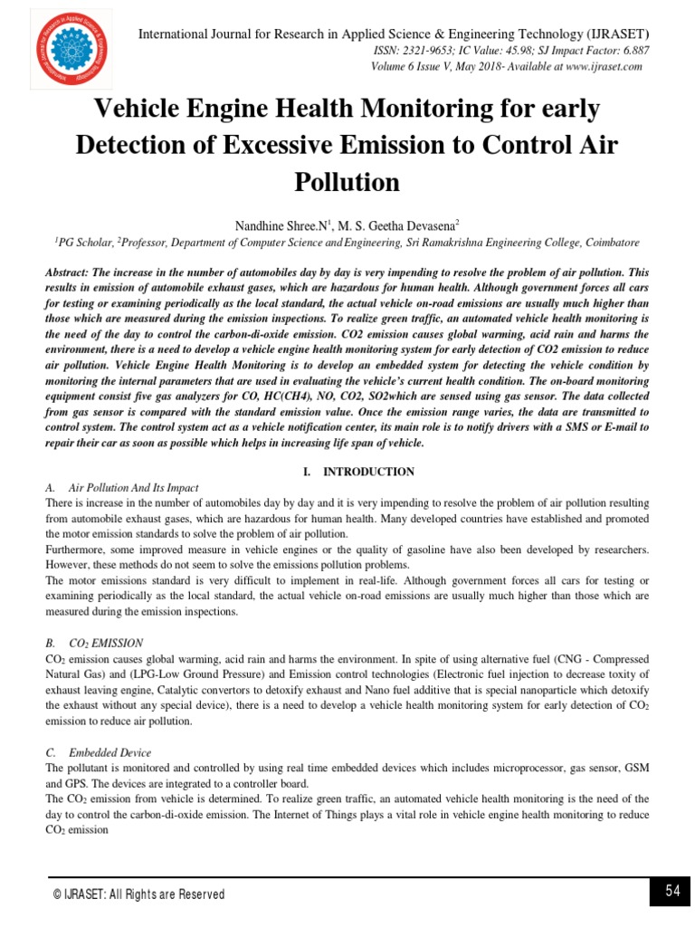 Vehicle Engine Health Monitoring For Early Detection of Excessive ...