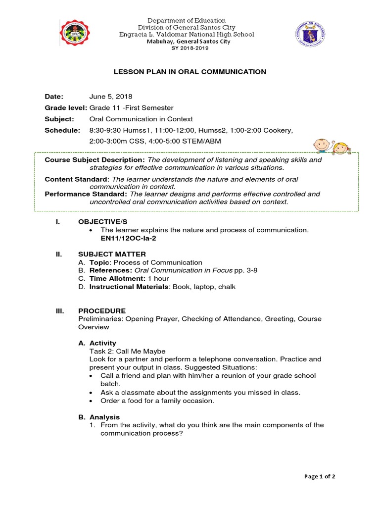 Lesson Plan Day 2 | PDF | Lesson Plan | Communication