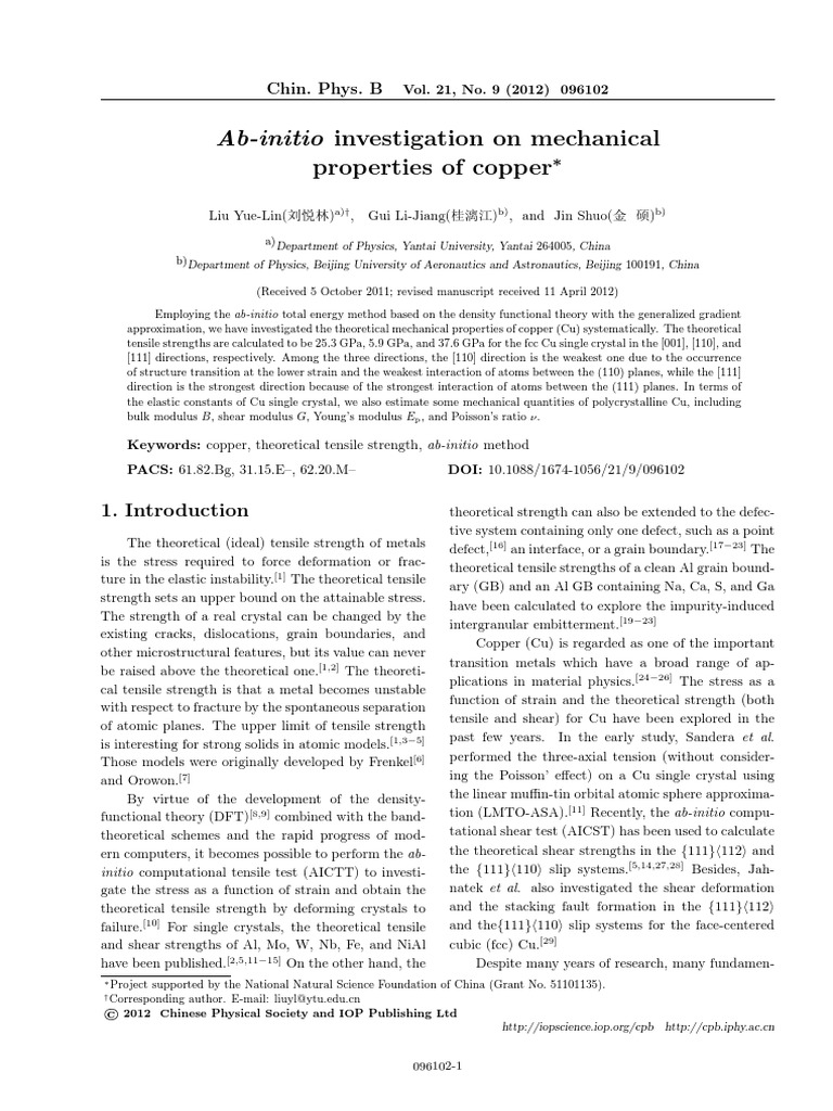 Ab Initio Investigation On Mechanical Properties of Copper PDF ...