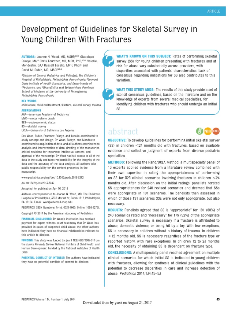 Development of Guidelines For Skeletal Survey in Young Children With ...
