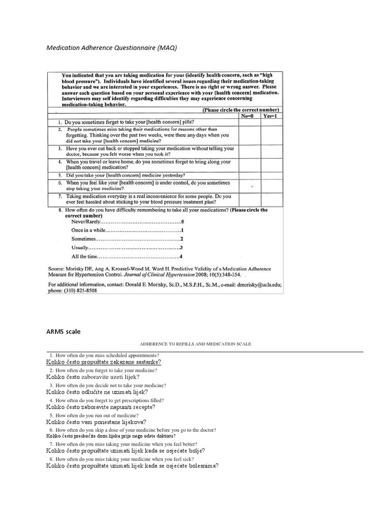 Medication Adherence Questionnaire (MAQ) : ARMS Scale | PDF | Medicinal ...