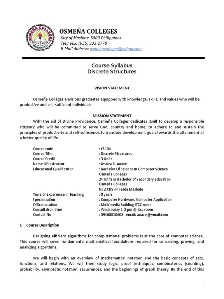 Discrete Structures Syllabus 2018 Anave | PDF | Discrete Mathematics ...