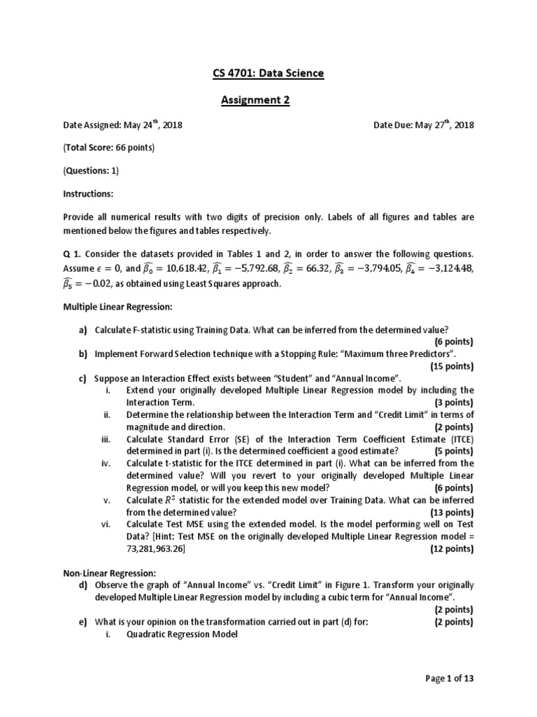 Assignment 2 Answer Key | PDF | Regression Analysis | Linear Regression