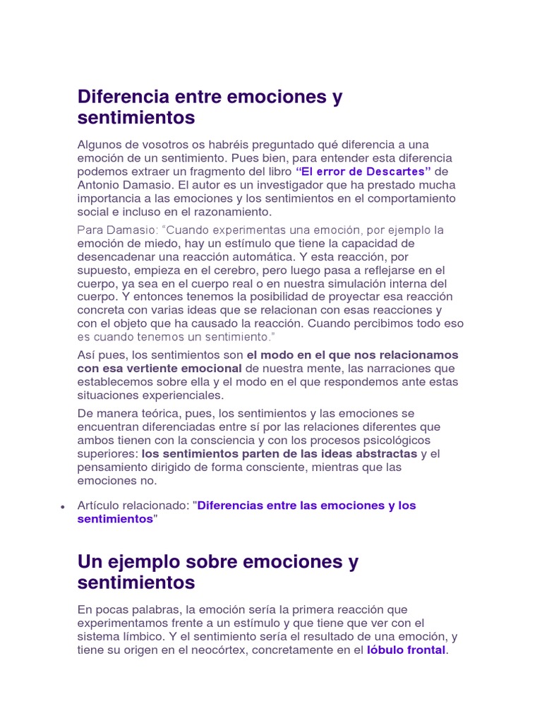 Diferencia Entre Emociones y Sentimientos | PDF | Sensación | Las emociones