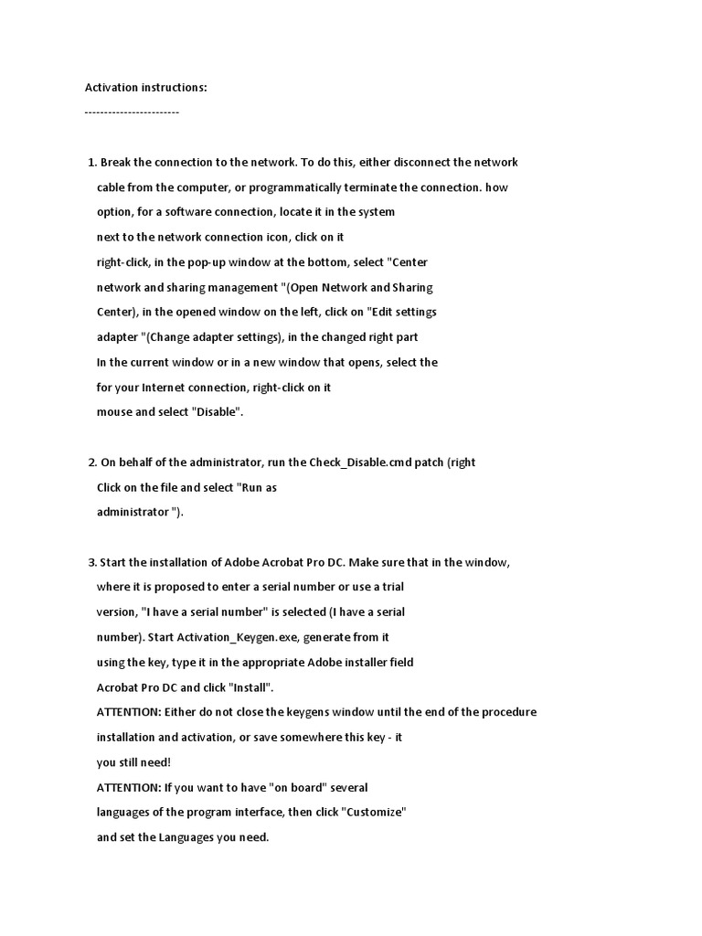Adobe DC Activation Instructions | PDF | Installation (Computer ...