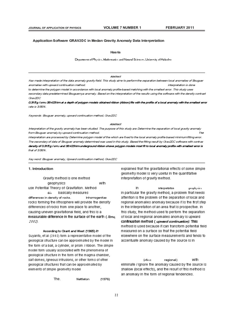 Aplikasi Software GRAV2DC Dalam Interpretasi Data Anomali Medan ...