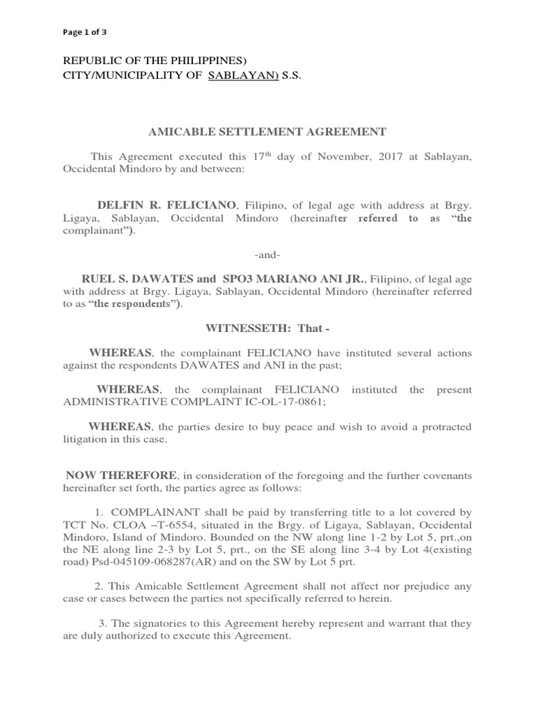 Amicable Settlement | PDF | Legal Concepts | Ethical Principles