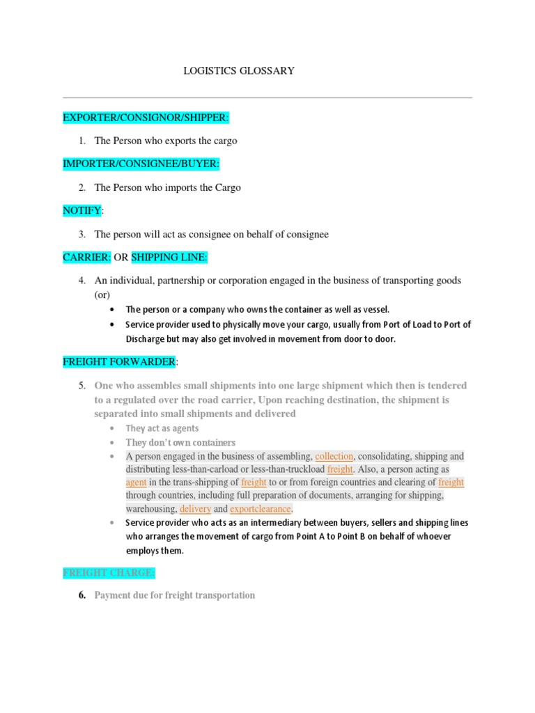 Logistics Glossary: Key Terms for Importers, Exporters, and Freight ...