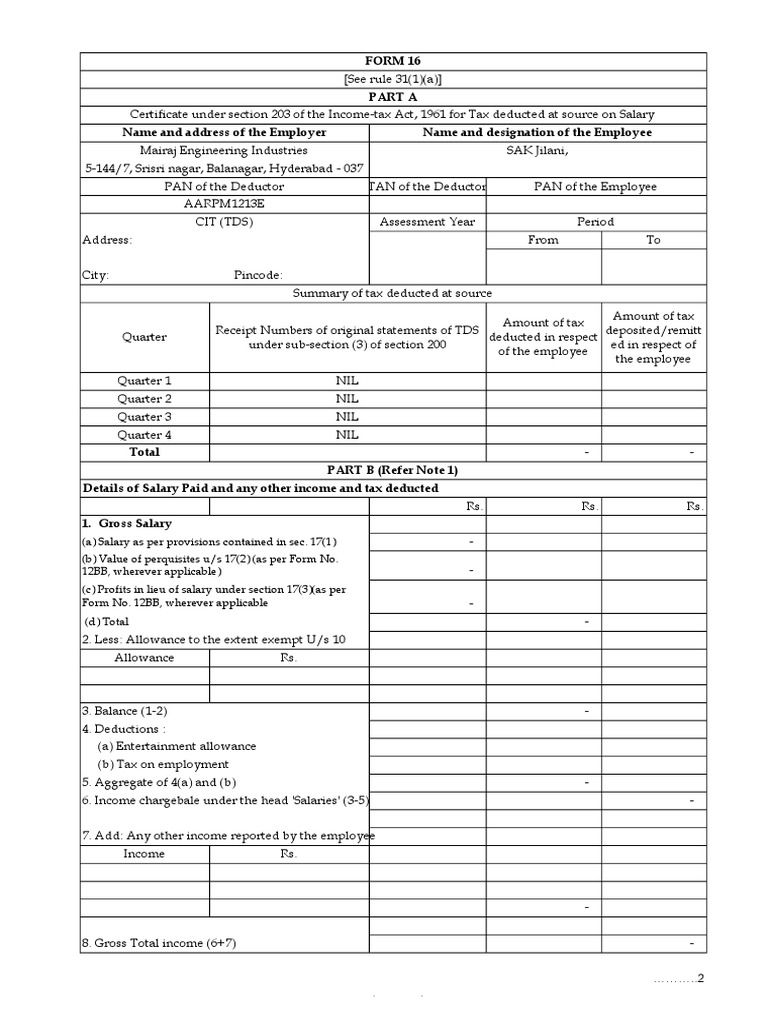 New Form 16 AY 11 12 PDF Salary Taxes