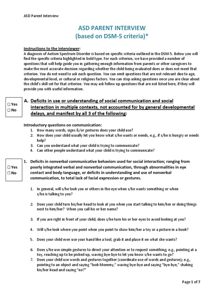 ASD Parent Interview Guide | PDF | Autism Spectrum | Clinical Psychology