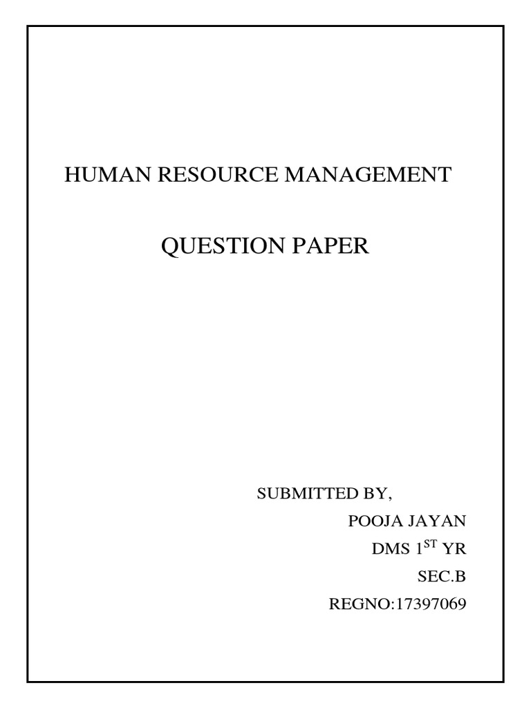 Question Paper: Human Resource Management | PDF | Human Resource ...
