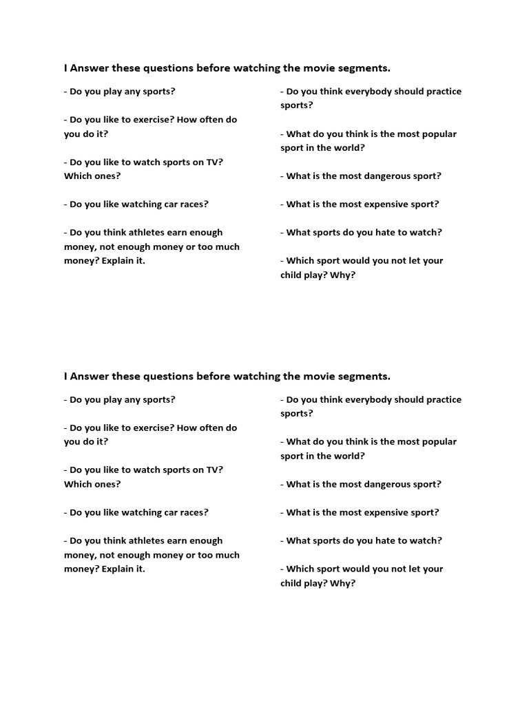 I Answer These Questions Before Watching The Movie Segments | PDF ...