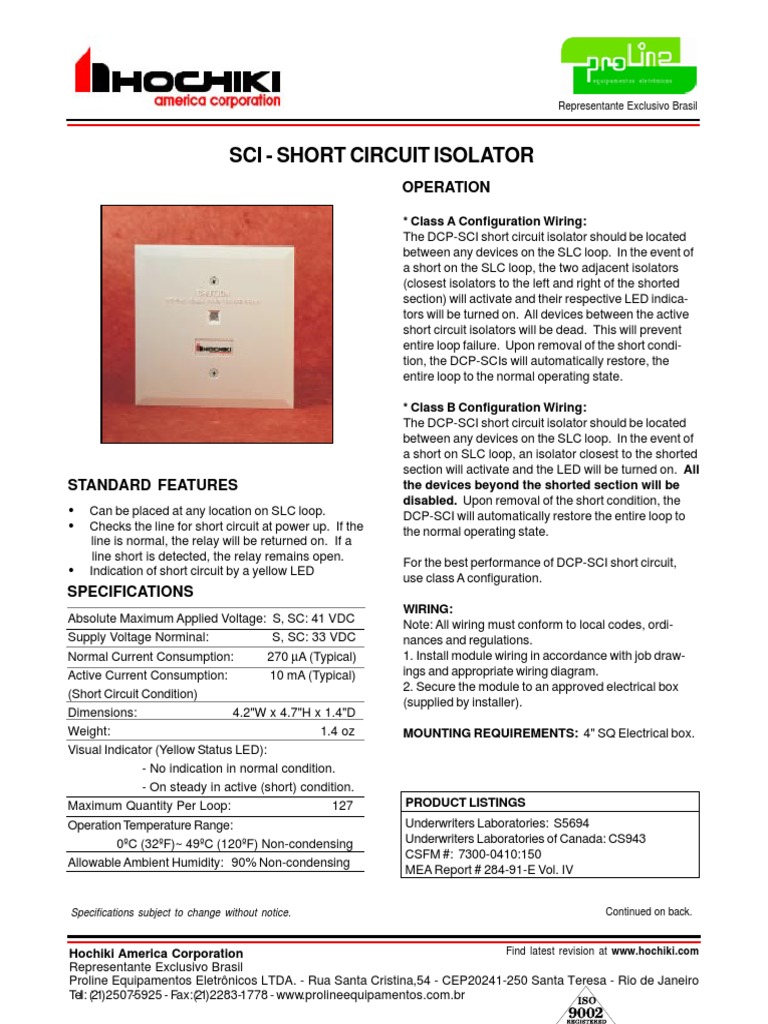 Hochiki DCP-SCI Short Circuit Isolator | PDF | Electrical Wiring | Relay