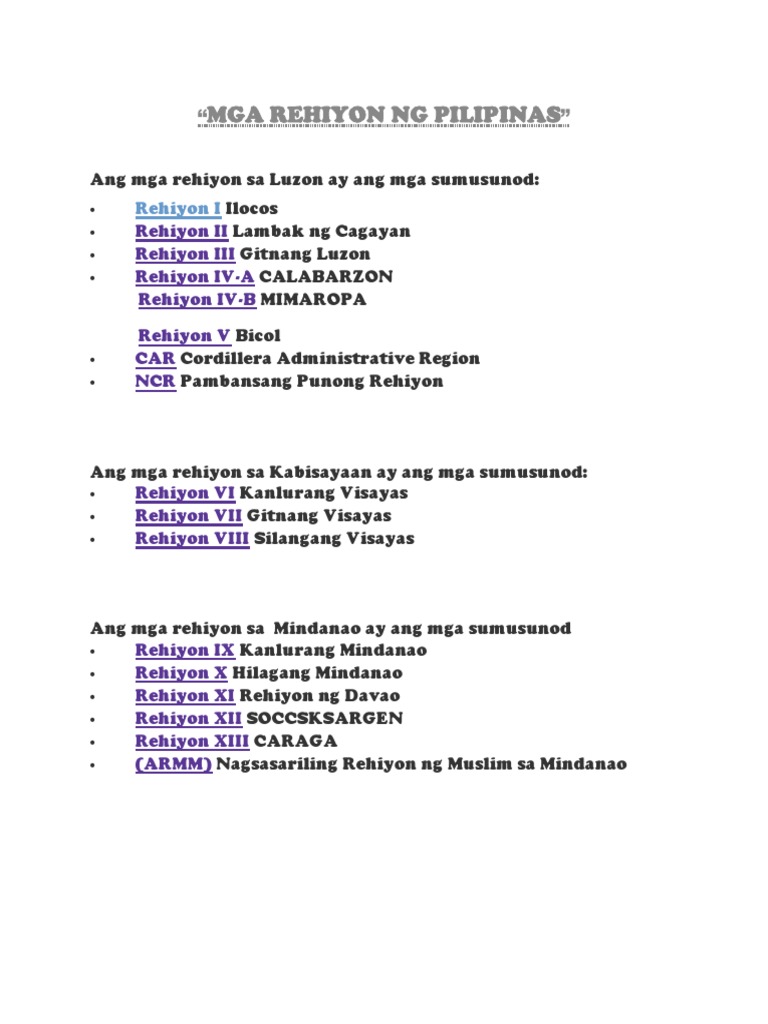 Mga Rehiyon NG Pilipinas | PDF