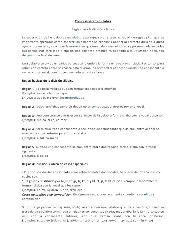 Division De Silabas En Espanol