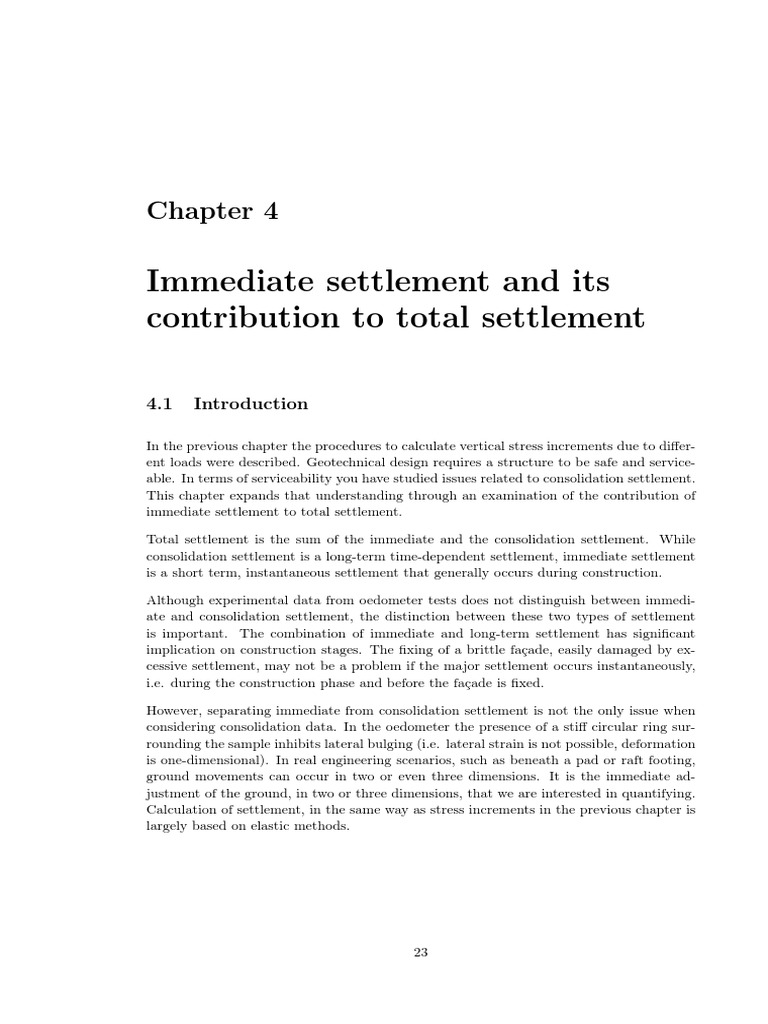 Chapter 4 - Immediate and Total Settlement | PDF | Elasticity (Physics ...