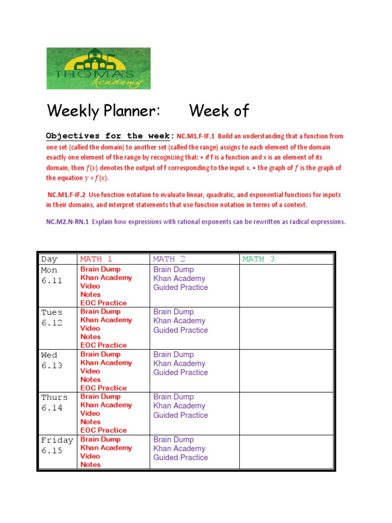 Weekly Planner: Week Of: Objectives For The Week | PDF
