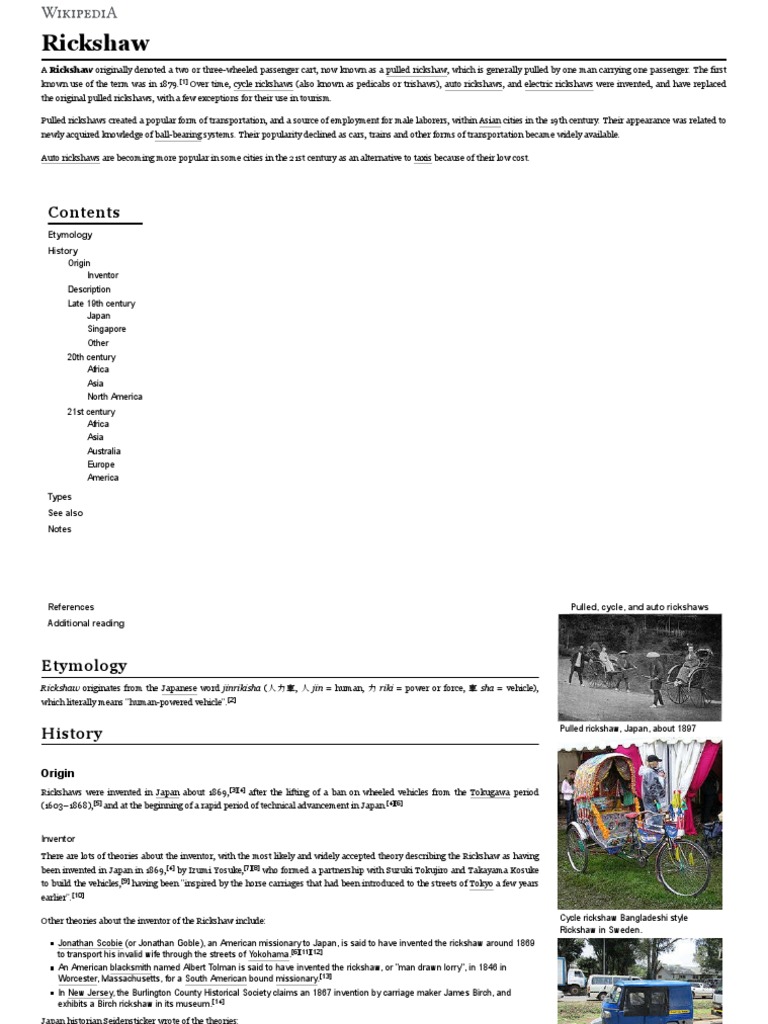 Rickshaw - Wikipedia | PDF | Vehicles For Hire | Transport