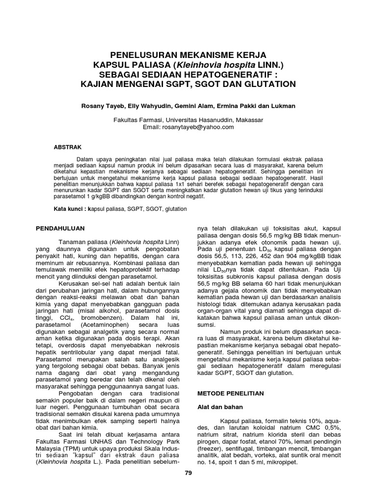 Mekanisme Hepatoprotektif Ekstrak Daun Paliasa dalam Kapsul terhadap ...