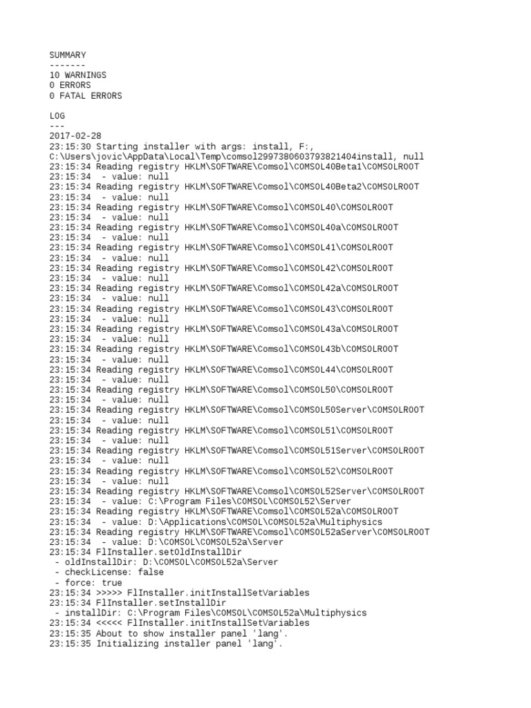 Comsol Error Log | PDF | Windows Registry | Microsoft Windows