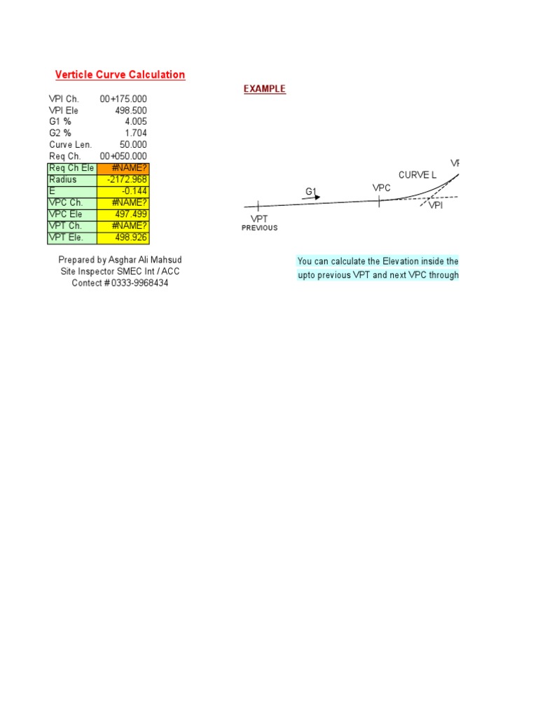 Vertical Curve Calculation Example | PDF