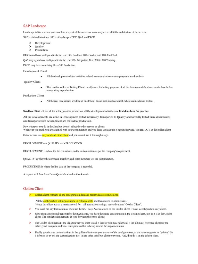 Understanding SAP Golden Client Structure | PDF | Server (Computing ...