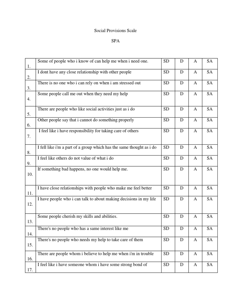 Assessing Social Provisions: The Social Provisions Scale | PDF ...