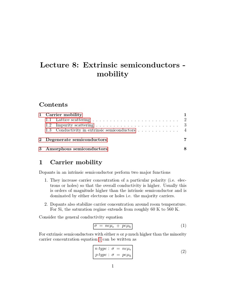 Lecture 8: Extrinsic Semiconductors - Mobility | PDF | Semiconductors ...