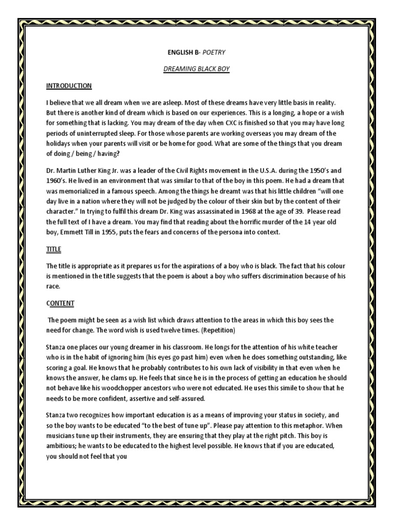 ENGLISH B Poetry Dreaming Black Boy | PDF | Dream | Martin Luther King Jr.