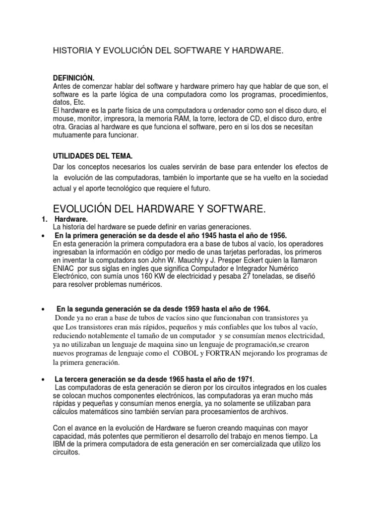 Historia y Evolución Del Software y Hardware | PDF | Hardware de la ...