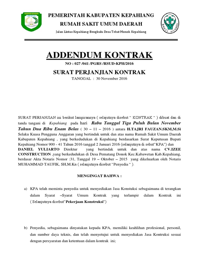 KONTRAK ADDENDUM IM Waktu | PDF