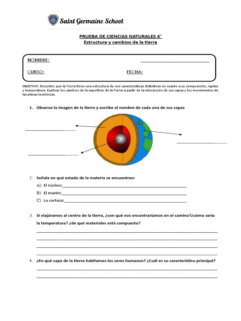 Prueba de Ciencias Naturales Estructura y Cambios de La Tierra | PDF ...