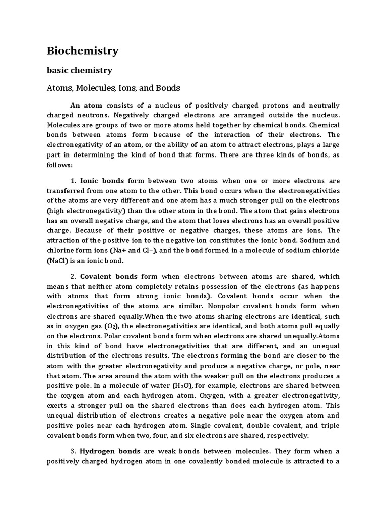 Biochemistry: Basic Chemistry | Download Free PDF | Chemical Bond | Ion