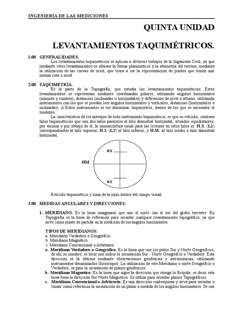 Levantamientos Taquimétricos en Topografía | PDF | Azimut | Topografía