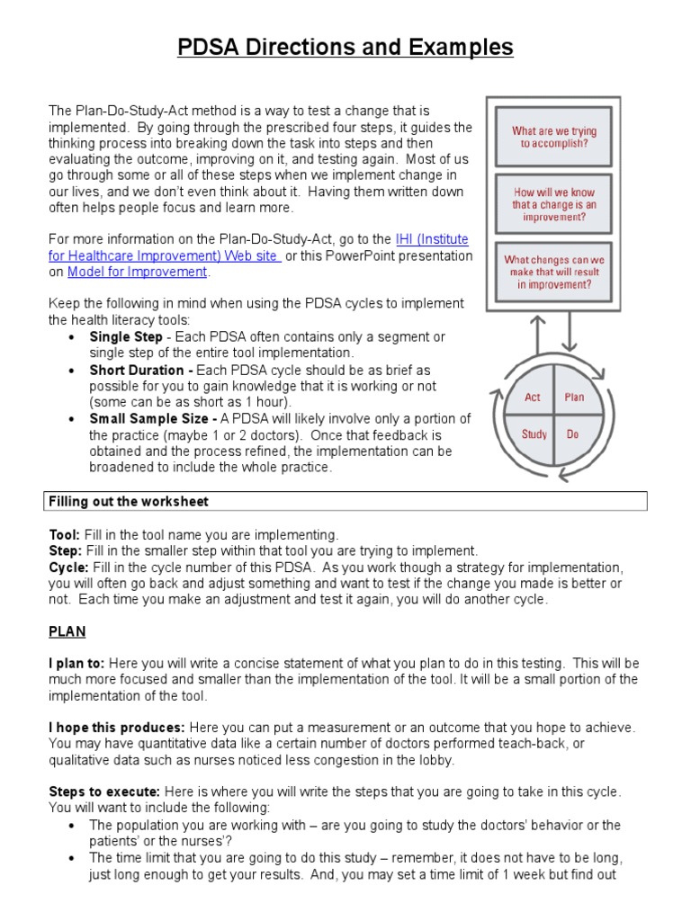 PDSA Work Sheet | PDF | Patient | Physician