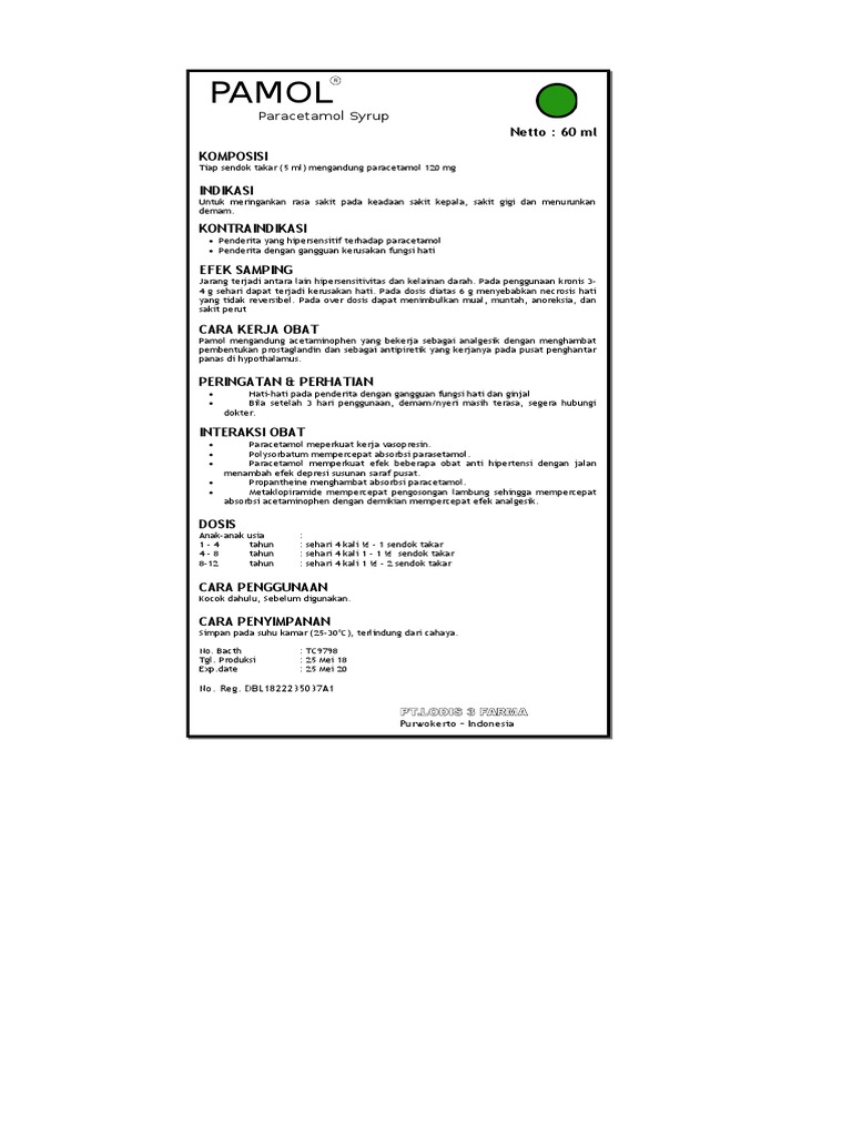 INFORMASI TENTANG SYRUP PAMOL | PDF