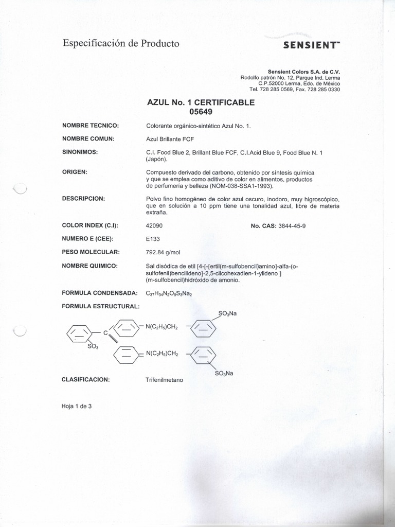 Ficha Tecnica Azul | PDF | Sustancias químicas | Ciencias fisicas