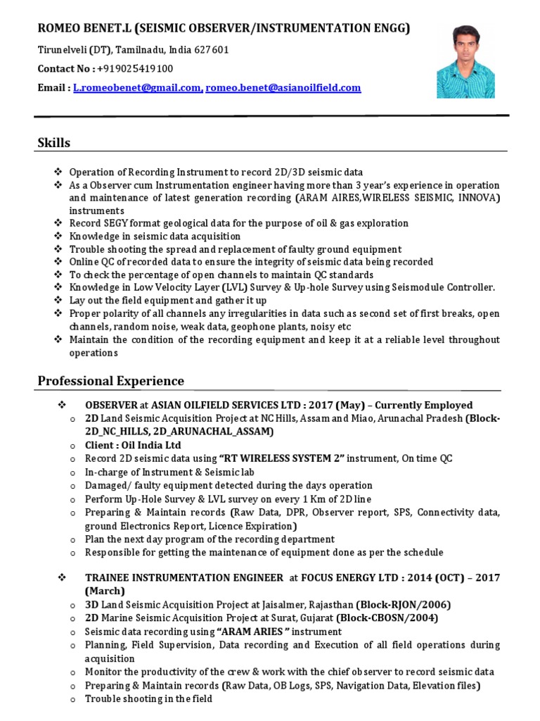 Seismic Observer Resume | PDF | Reflection Seismology | Seismology