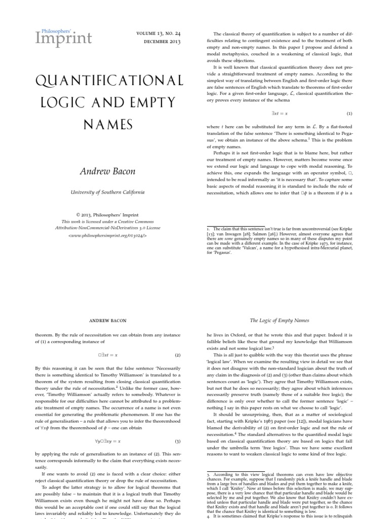 Quantificational Logic and Empty Names | PDF | First Order Logic | Logic