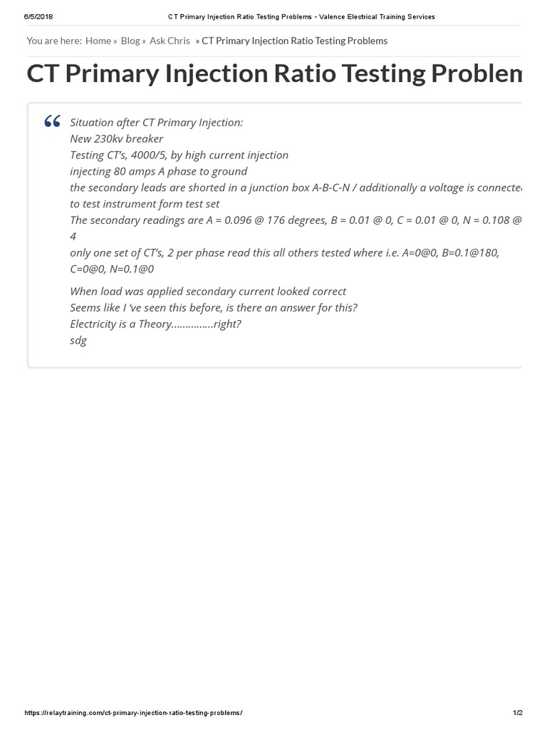 CT Primary Injection Ratio Testing Problems | PDF