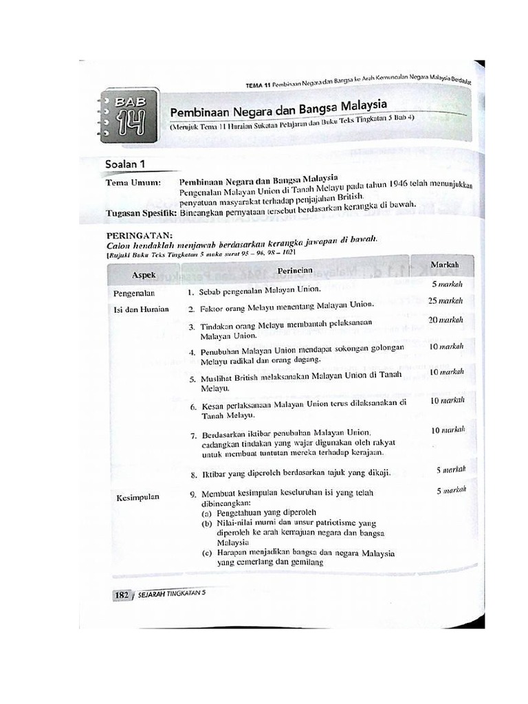 Sej Kertas 3 Malayan Union Bab 4 Tingkatan 5 | PDF
