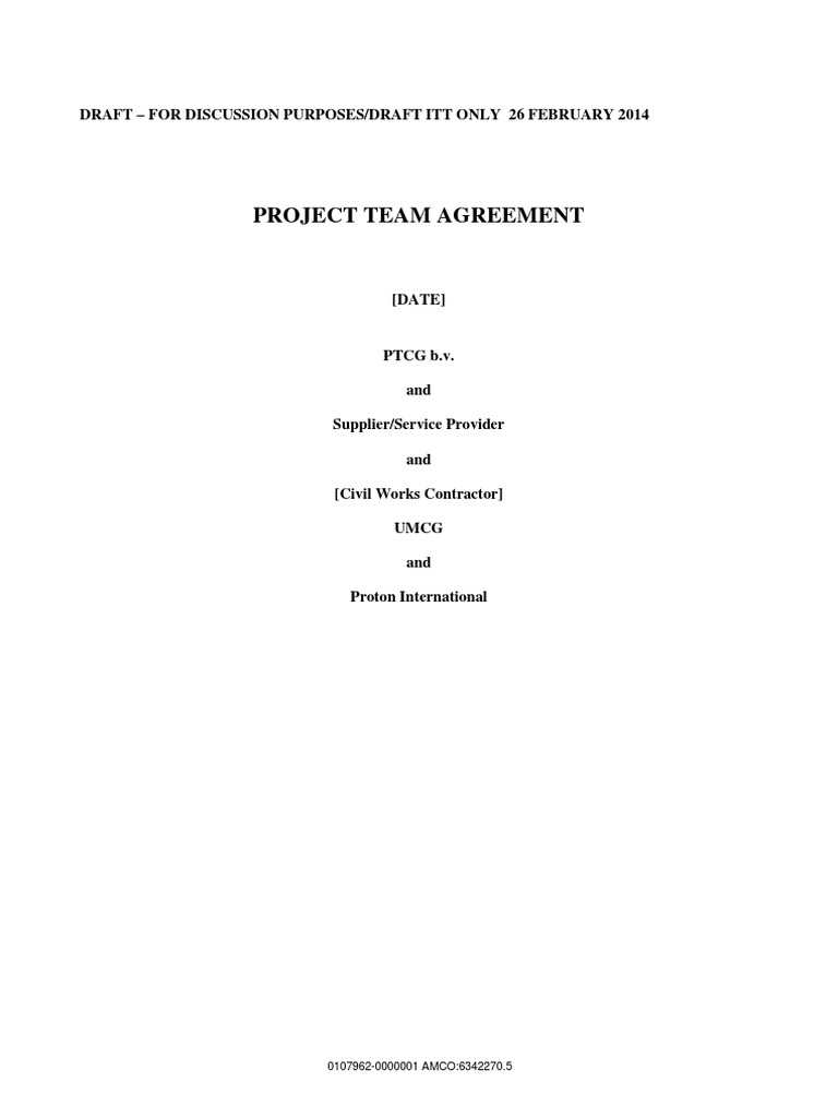 Project Team Agreement: Draft - For Discussion Purposes/Draft Itt Only ...
