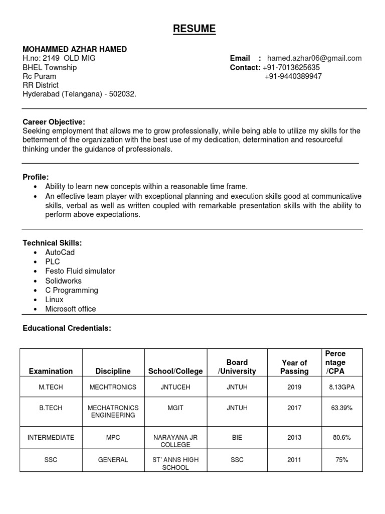 Azhar Resume | PDF | Internship | Job Hunting