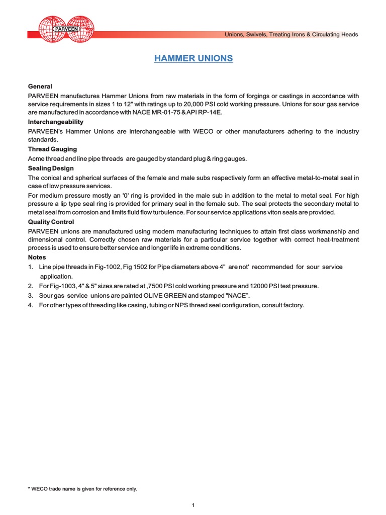 Hammer Unions PDF | PDF | Pipe (Fluid Conveyance) | Materials
