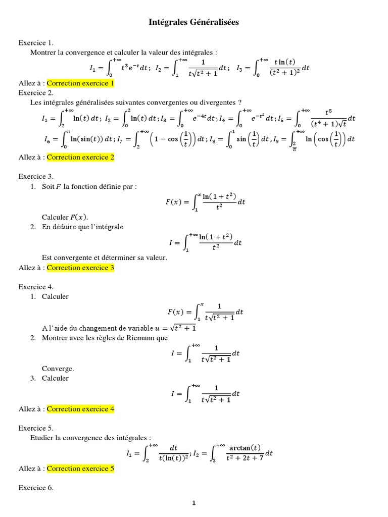 Exercices Corriges Integrales Generalisees PDF | PDF | Intégral | Analyse mathématique